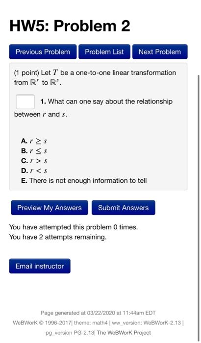 Solved Hw5 Problem 2 Previous Problem Problem List Next