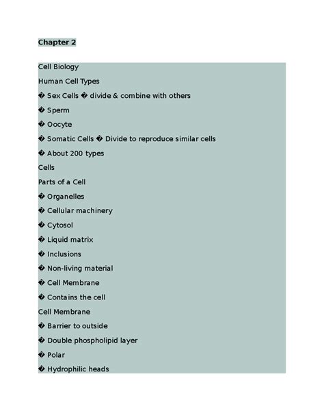 Chapter 2 Cell Biology Notes Chapter 2 Cell Biology Human Cell Types Sex Cells Divide