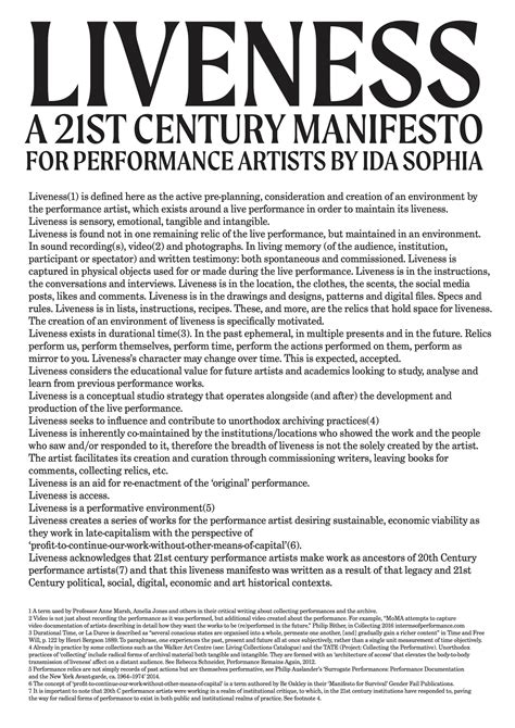 Liveness A Manifesto For 21st Century Performance Artists 2022 23 — Ida Sophia