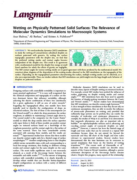 Pdf Wetting On Physically Patterned Solid Surfaces The Relevance Of Molecular Dynamics