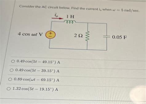 Solved Consider The AC Circuit Below Find The Current I Chegg