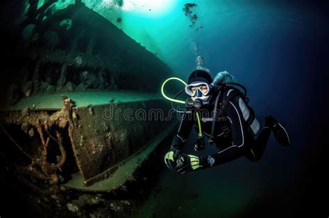 Diver Exploring The Depths Of The Ocean And Discovering Hidden