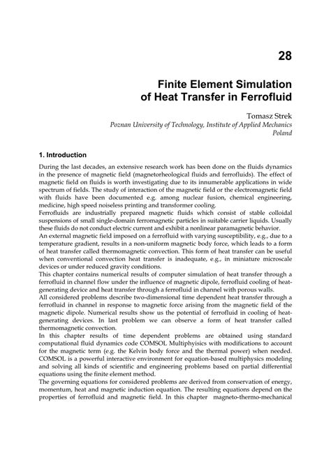 Pdf Finite Element Simulation Of Heat Transfer In Ferrofluid