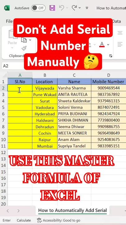 How To Automatically Add Serial Numbers In Excel Exceltips Exceltricks Advancedexcel Excel