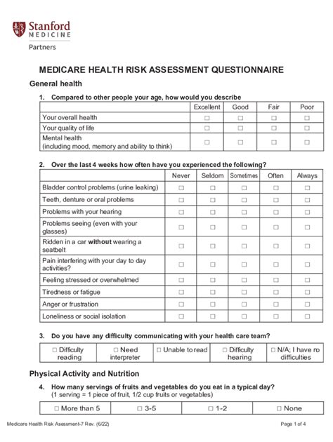 Fillable Online Medicare Health Risk Assessment Questionnaire Fax Email