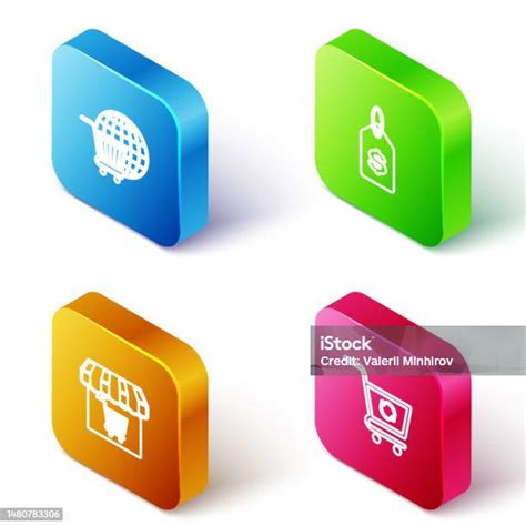 지구본 가격표 달러 시장 상점 쇼핑 및 새로 고침 아이콘으로 아이소메트릭 라인 쇼핑 카트를 설정합니다 벡터 3차원 형태에 대한 스톡 벡터 아트 및 기타 이미지 Istock