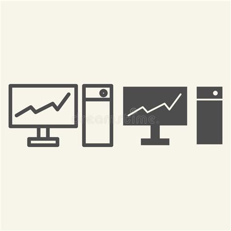 Monitor With Graph On The Screen Line And Glyph Icon Chart On Pc Vector Illustration Isolated