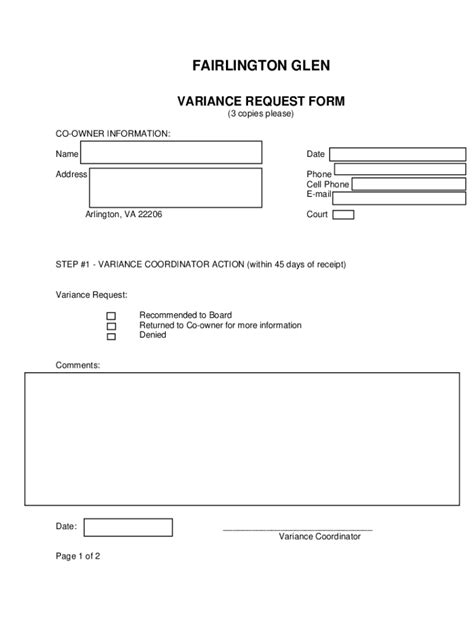 Fillable Online Landscape Variance Request Form Fairlington Glen Fax