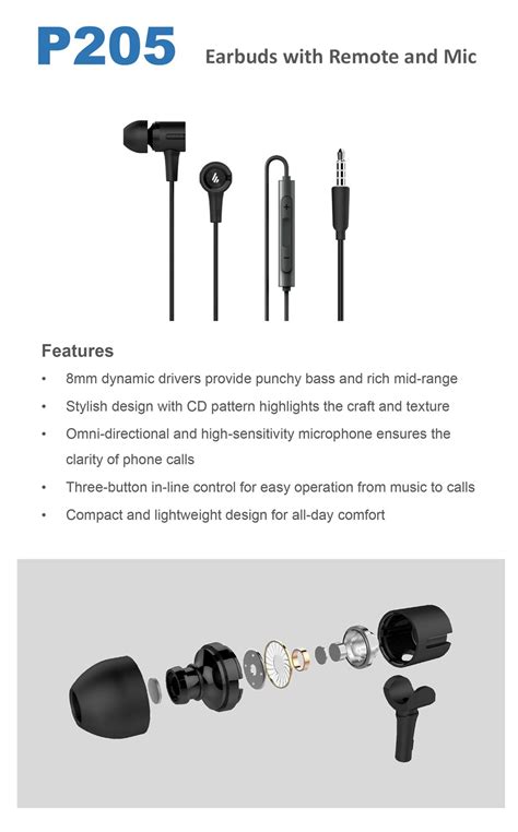 Edifier P205 Earbuds With Remote And Microphone