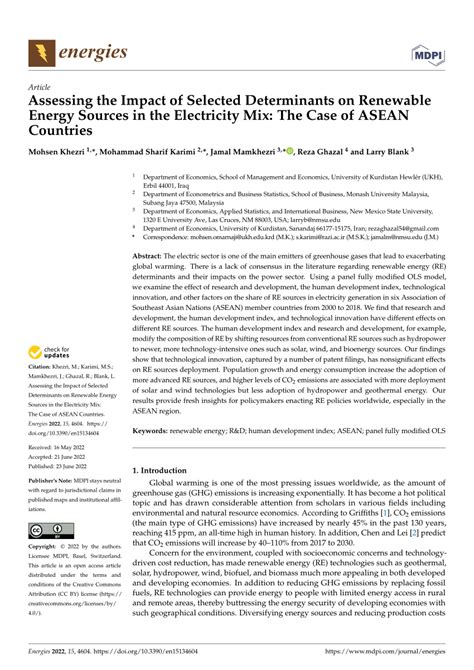 PDF Assessing The Impact Of Selected Determinants On Renewable Energy Sources In The