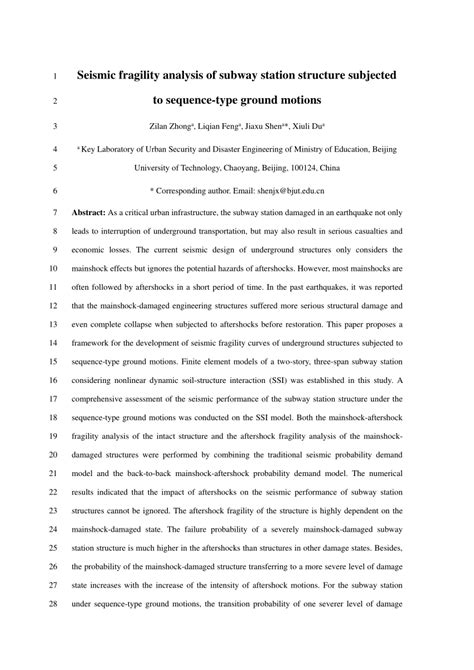 Pdf Seismic Fragility Analysis Of Subway Station Structure Subjected To Sequence Type Ground