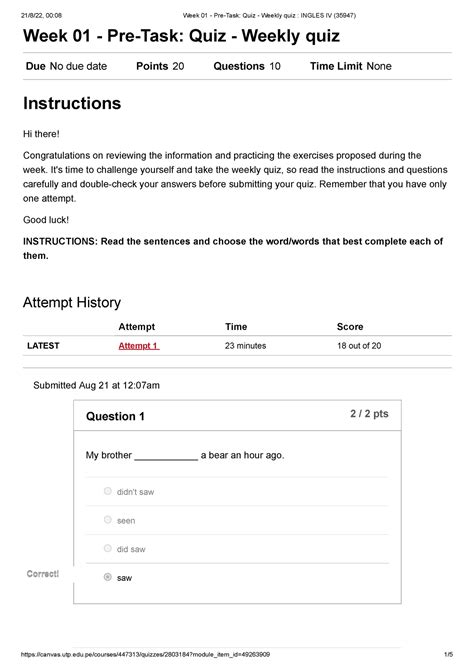 Quiz Week Pre Task Quiz Weekly Quiz Week Pre Task Quiz Weekly Quiz Due No Due