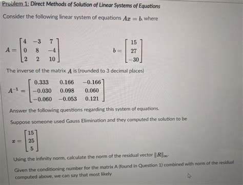 Solved Problem Direct Methods Of Solution Of Linear Chegg Com
