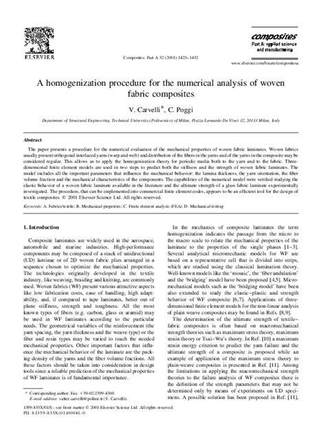 Pdf A Homogenization Procedure For The Numerical Analysis Of Woven Fabric Composites
