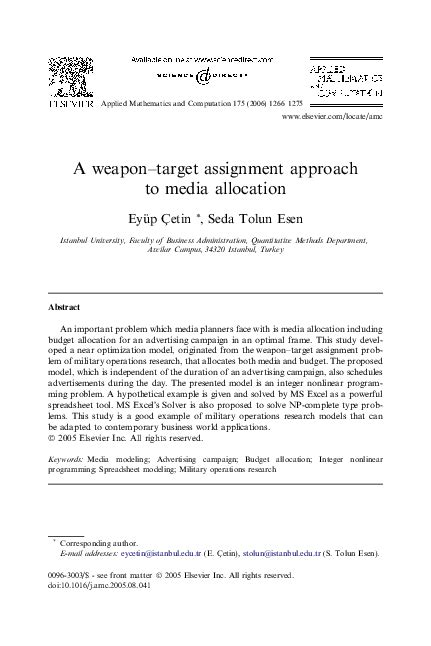 Pdf A Weapon Target Assignment Approach To Media Allocation