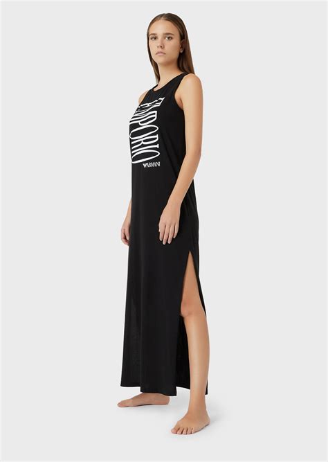 Emporio Armani Long Tank Beach Dress Beach Robe Black Emporio Armani