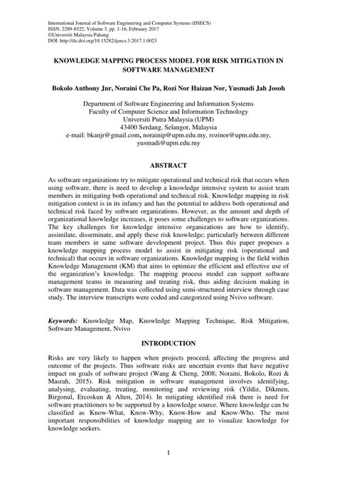 Pdf Knowledge Mapping Process Model For Risk Mitigation In Software Management