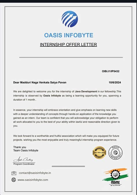 Satya Pavan On Linkedin Newbeginnings Internship Oasisinfobyte