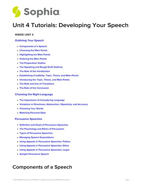 Unit 4 Tutorials Developing Your Speech Pdf Rhetoric Speech