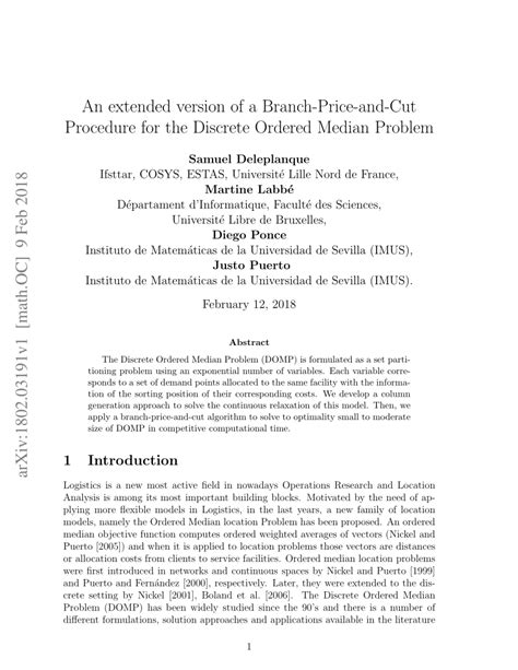 Pdf An Extended Version Of A Branch Price And Cut Procedure For The Discrete Ordered Median