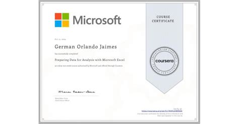 Germán Jaimes On Linkedin Completion Certificate For Preparing Data For Analysis With Microsoft