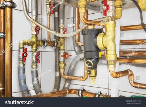 Heating Systems Copper Pipes Ball Valves Stock Photo Edit Now 523410316