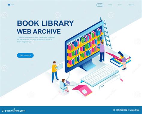 Modern Flat Design Isometric Concept Of Book Library Decorated People Character For Website And