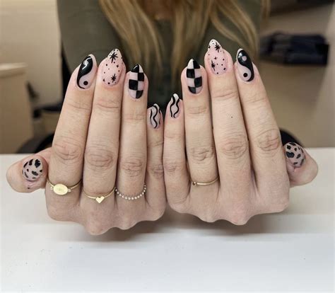 Pin By Emily Bonvini On Gel X Checkered Nails Edgy Nails Punk Nails