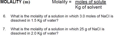 Solved MOLALITY M Molality Kg Of Solvent Moles Of Solute Chegg Com