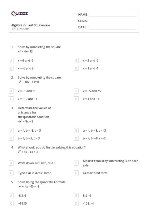 50 Algebra 2 Worksheets On Quizizz Free And Printable