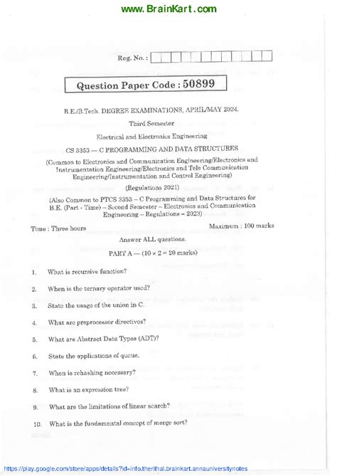 C Programming And Data Structures Cs3353 2021 Regulation Question