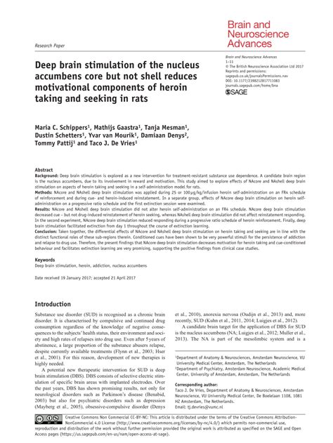 Pdf Deep Brain Stimulation Of The Nucleus Accumbens Core But Not Shell Reduces Motivational