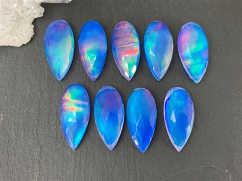 Faceted Aurora Opal Pear 9x20mm Cabochon Doublet Cabochon Man Made