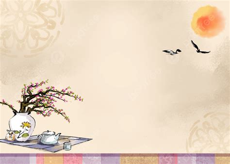 한국 고전 창의 수묵 배경 복숭아 꽃 새 잉크 배경 일러스트 및 사진 무료 다운로드 Pngtree