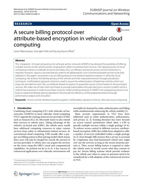 Pdf A Secure Billing Protocol Over Attribute Based Encryption In Vehicular Cloud Computing