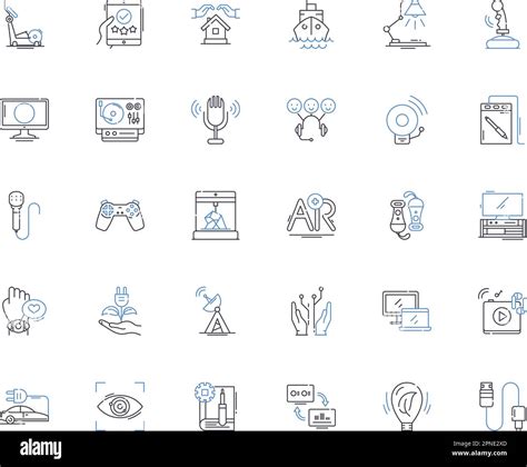 Technological Items Line Icons Collection Smartph Laptop Tablet Smartwatch Headphs Camera