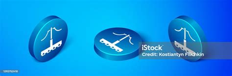 파란색 배경에 격리된 등색 철도 아이콘입니다 철도 오버헤드 라인 연락처 와이어 파란색 원 버튼입니다 벡터 0명에 대한 스톡 벡터 아트 및 기타 이미지 Istock