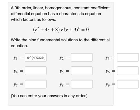 Solved A 9th Order Linear Homogeneous Constant