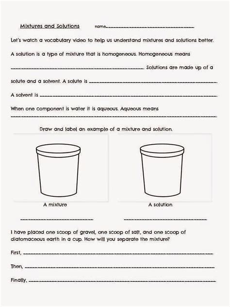 Mixture And Solution Worksheets
