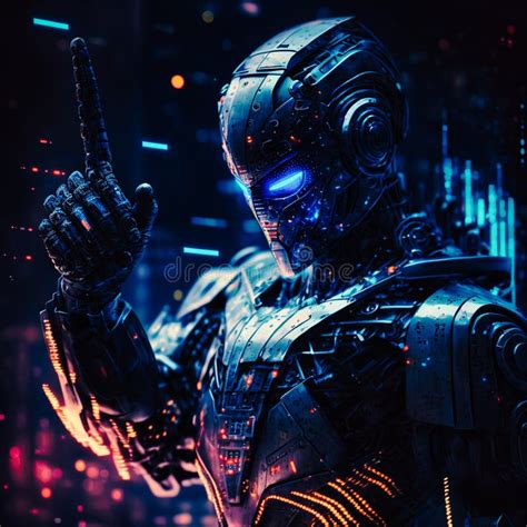 Cyber Digital World Android Robot Pointing Finger Generative Ai Stock