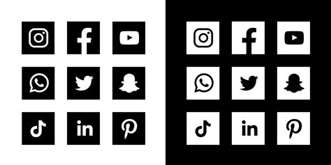 Social Media Icons Black And White Square 9826487 Vector Art At Vecteezy
