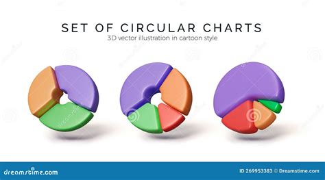 Pie Charts Icons Set Of 3d Circular Graphs Render Round Diagram For