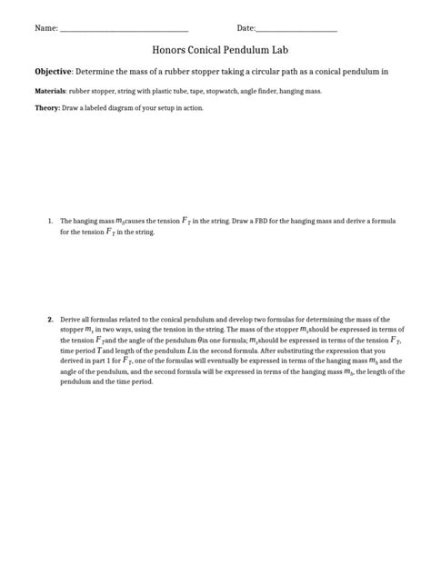 Conical Pendulum Experiment Pdf