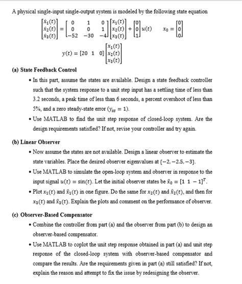 Solved A Physical Single Input Single Output System Is