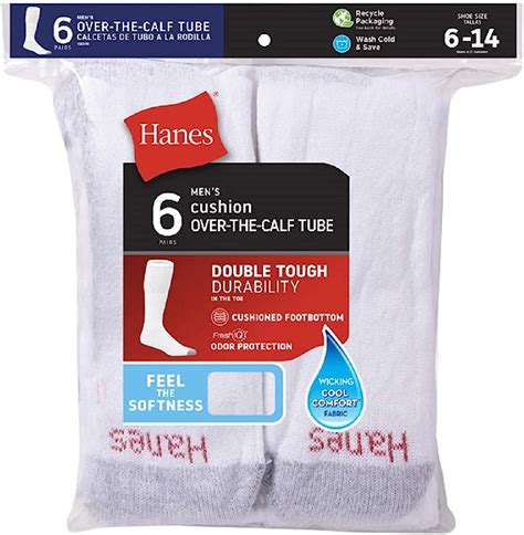 Hanes Mens 6 Pack Over The Calf Tube Socks White 10 13 Shoe Size 6