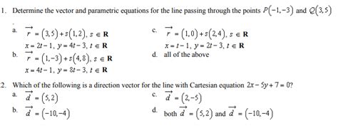Solved Determine The Vector And Parametric Equations For Chegg
