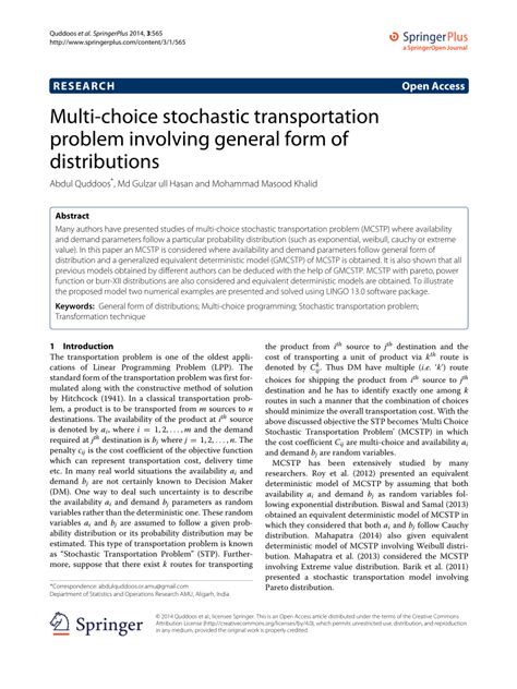 Pdf Multi Choice Stochastic Transportation Problem Involving General Form Of Distributions