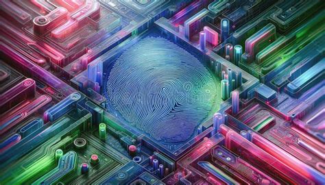 Ai Generated Illustration Of Vibrant Neon Circuitry Surrounds A Prominent Fingerprint Stock