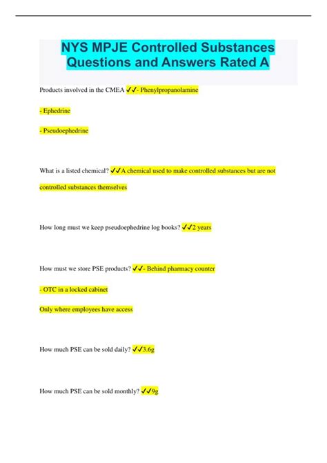 Nys Mpje Controlled Substances Questions And Answers Rated A Nys Mpje