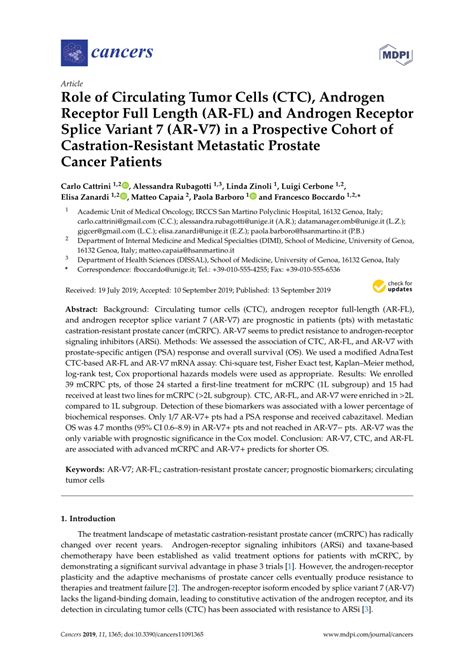 Pdf Role Of Circulating Tumor Cells Ctc Androgen Receptor Full Length Ar Fl And Androgen